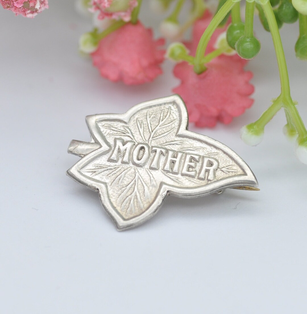 Antique Sterling Silver Mother Leaf Brooch - Sentimental Mum Jewellery ...
