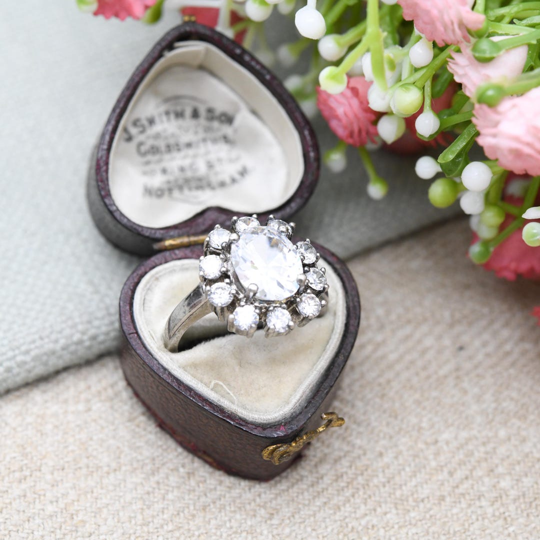 Sterling Silver Cubic Zirconia Cluster Ring - Large White Stones | CZ ...