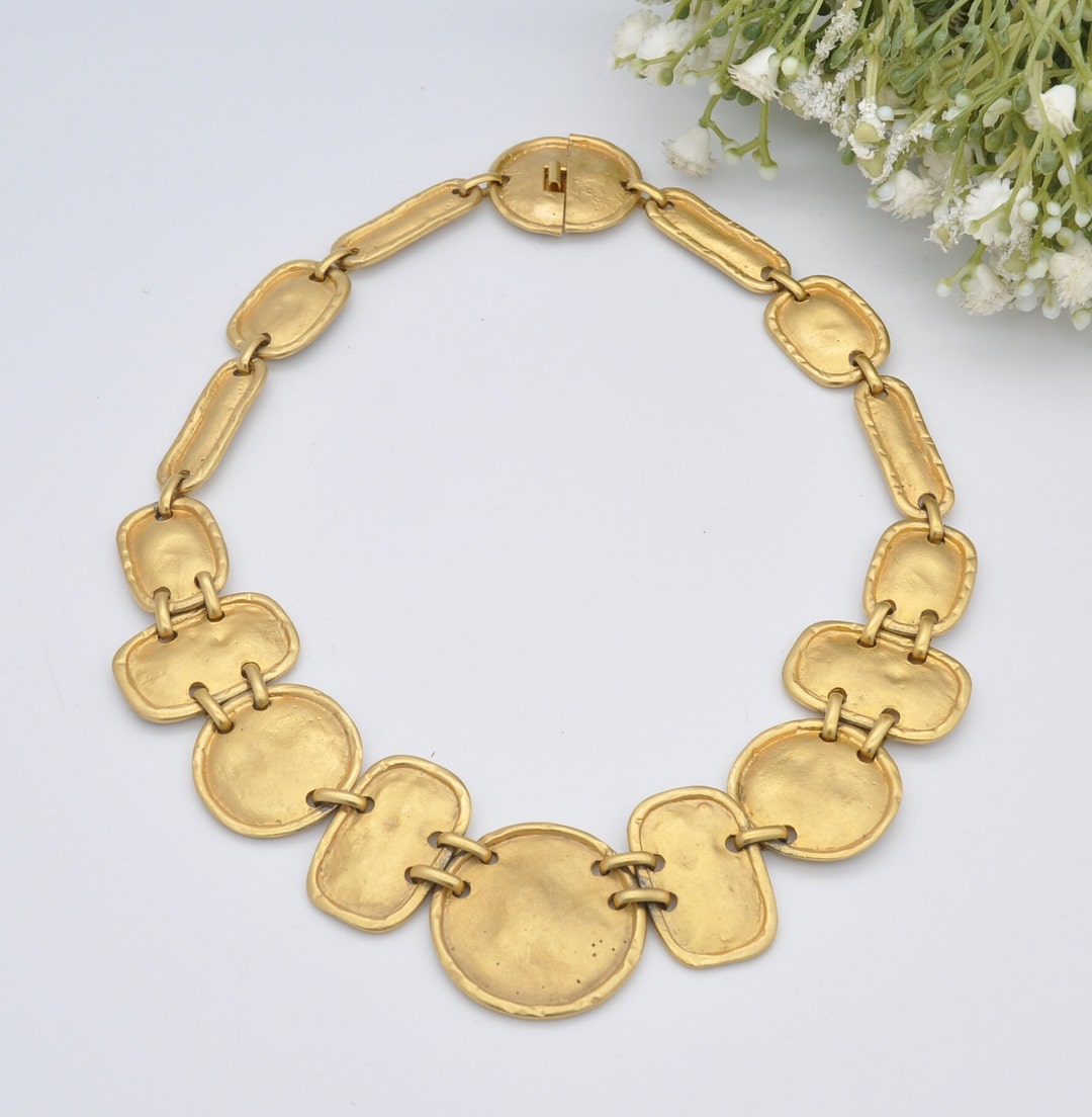 Vintage Sphinx Necklace Gold Tone Disk Link - Mid-century Branded ...
