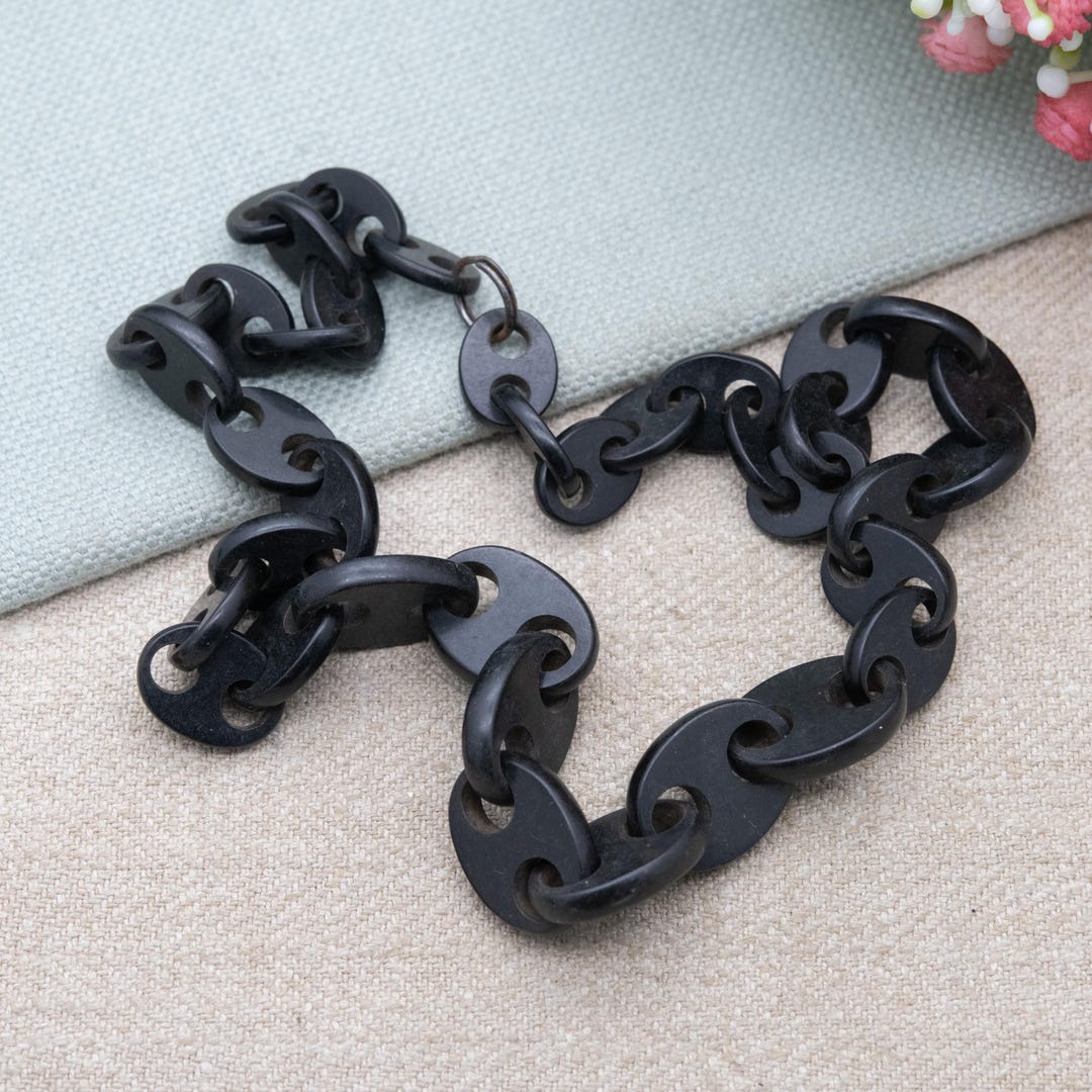 Antique Victorian Vulcanite Chain Necklace 18" Graduated Anchor Links C ...