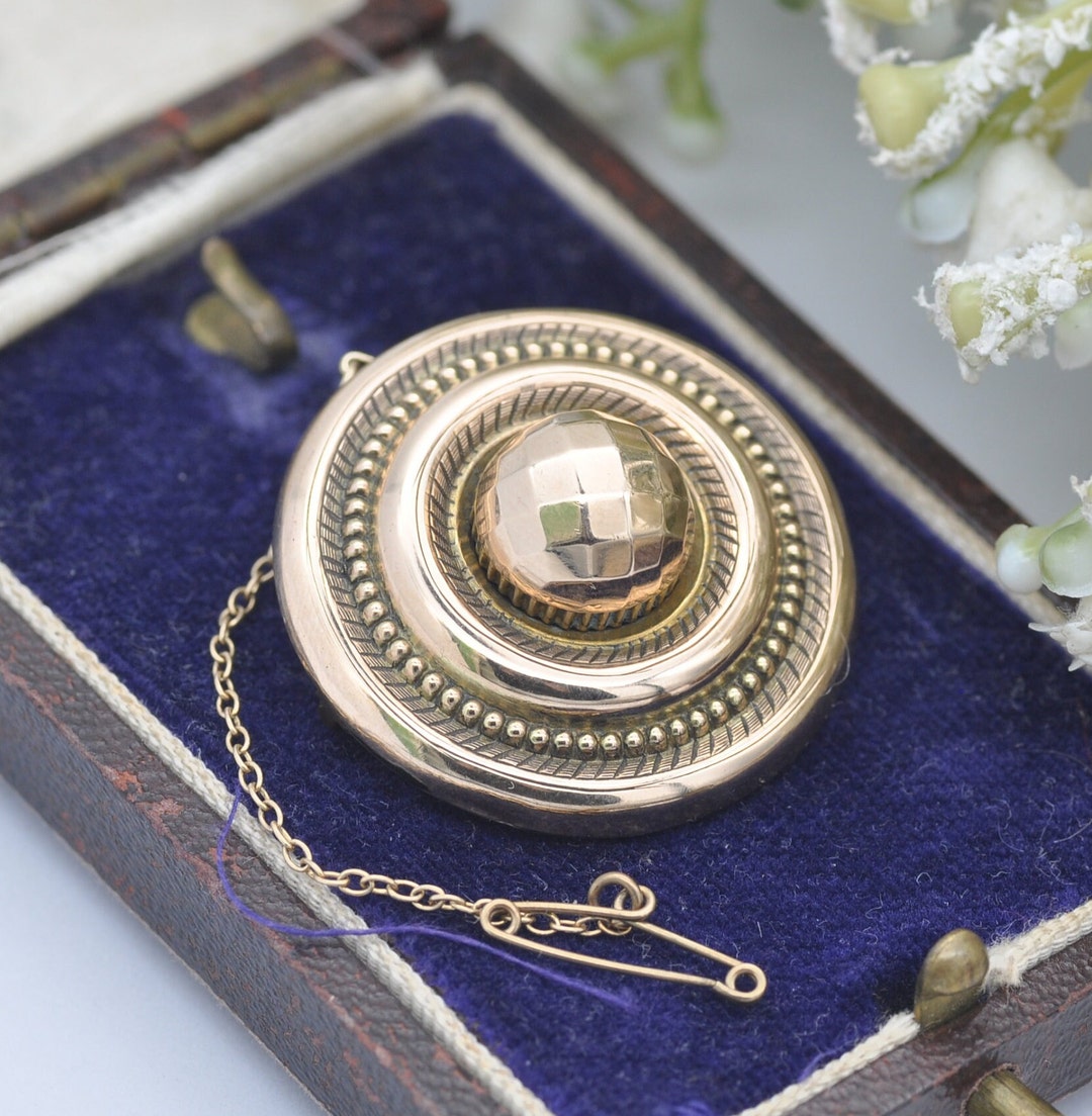 Antique Victorian 9ct Gold Target Brooch - Mourning Jewellery With ...
