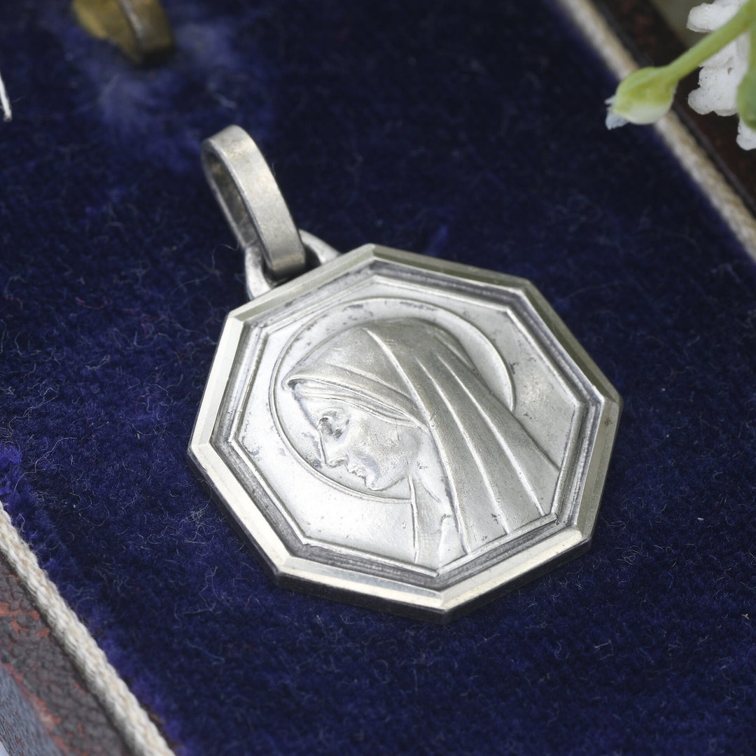 Vintage French Lourdes Virgin Mary Pendant Religious Christian Token ...