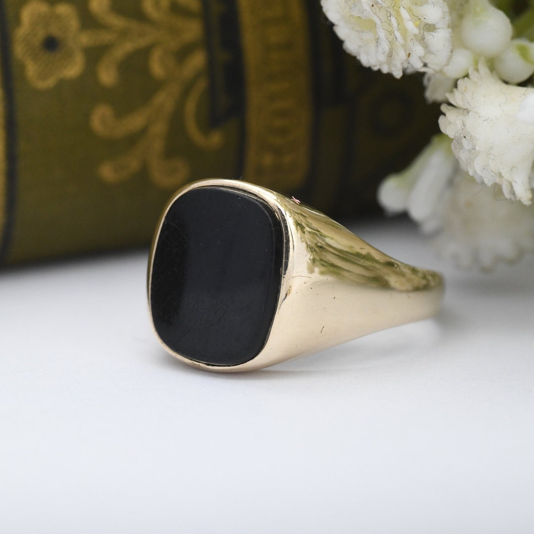 Vintage 9ct Gold Onyx Signet Ring 1970 - Large Chunky Ring | Gift for ...