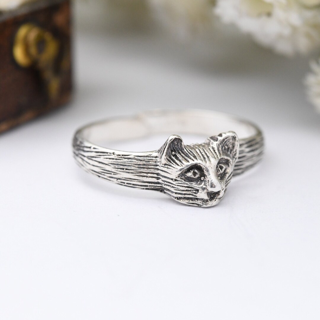 Vintage Sterling Silver Cat Face Ring - Novelty Animal Jewellery ...