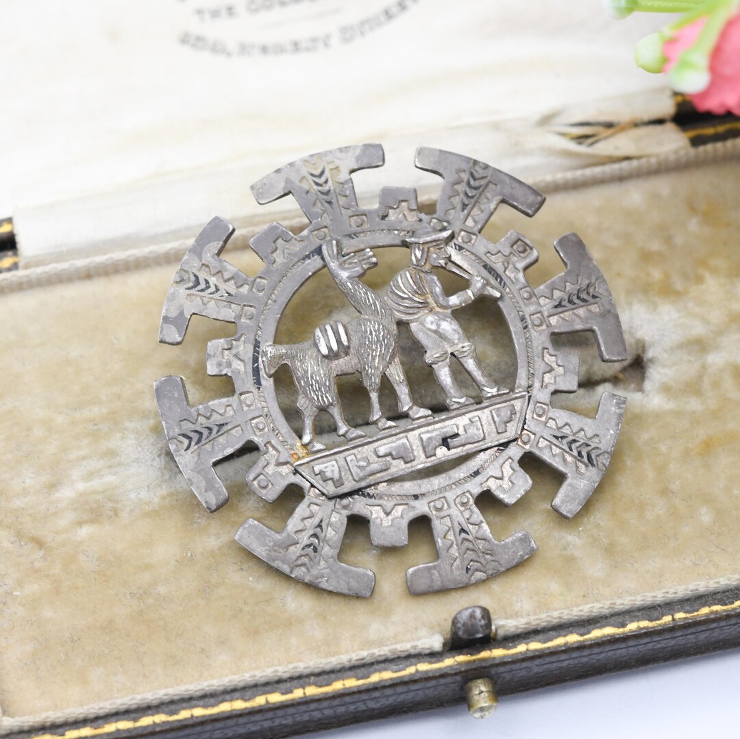 Vintage Peru Sterling Silver Man and Llama Brooch Pendant - Peruvian ...