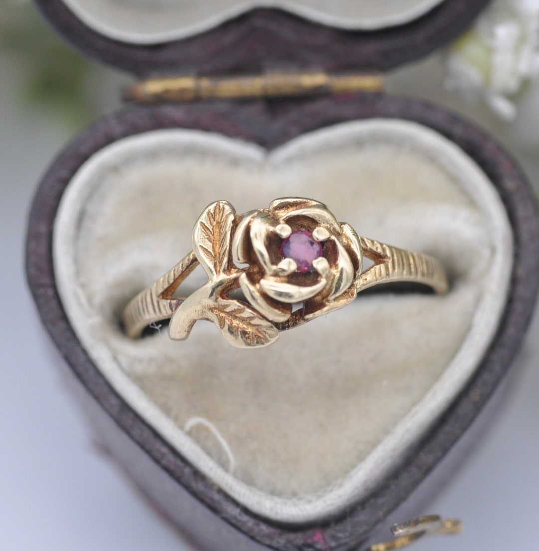 Vintage 9ct Gold Ruby Rose Ring 1991 UK Size N 1/2 US - Etsy