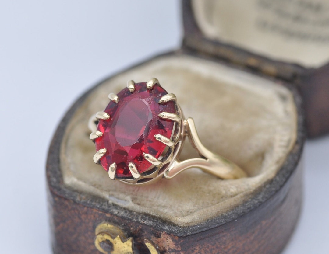 9ct Gold & Ruby Paste Cocktail Ring Vintage Midcentury 9K - Etsy