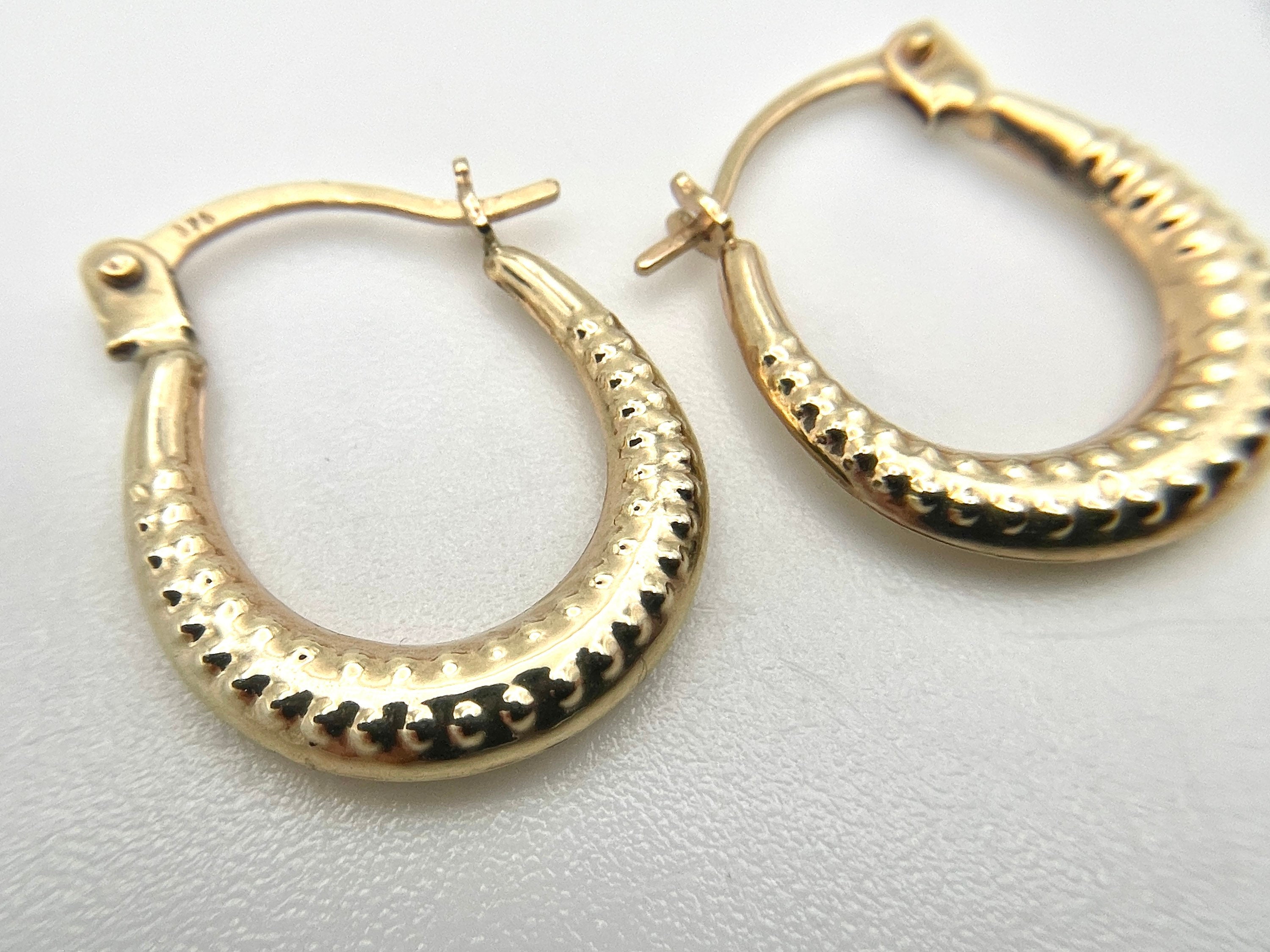 Vintage 9ct Gold Creole Hoop Earrings With Textured Hoop - 9K Gold ...
