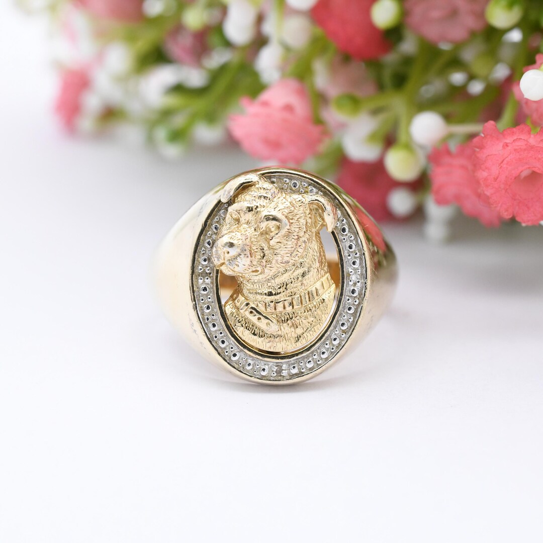 Gold Plated Sterling Silver Staffy Dog Signet Ring With Diamonds - I ...