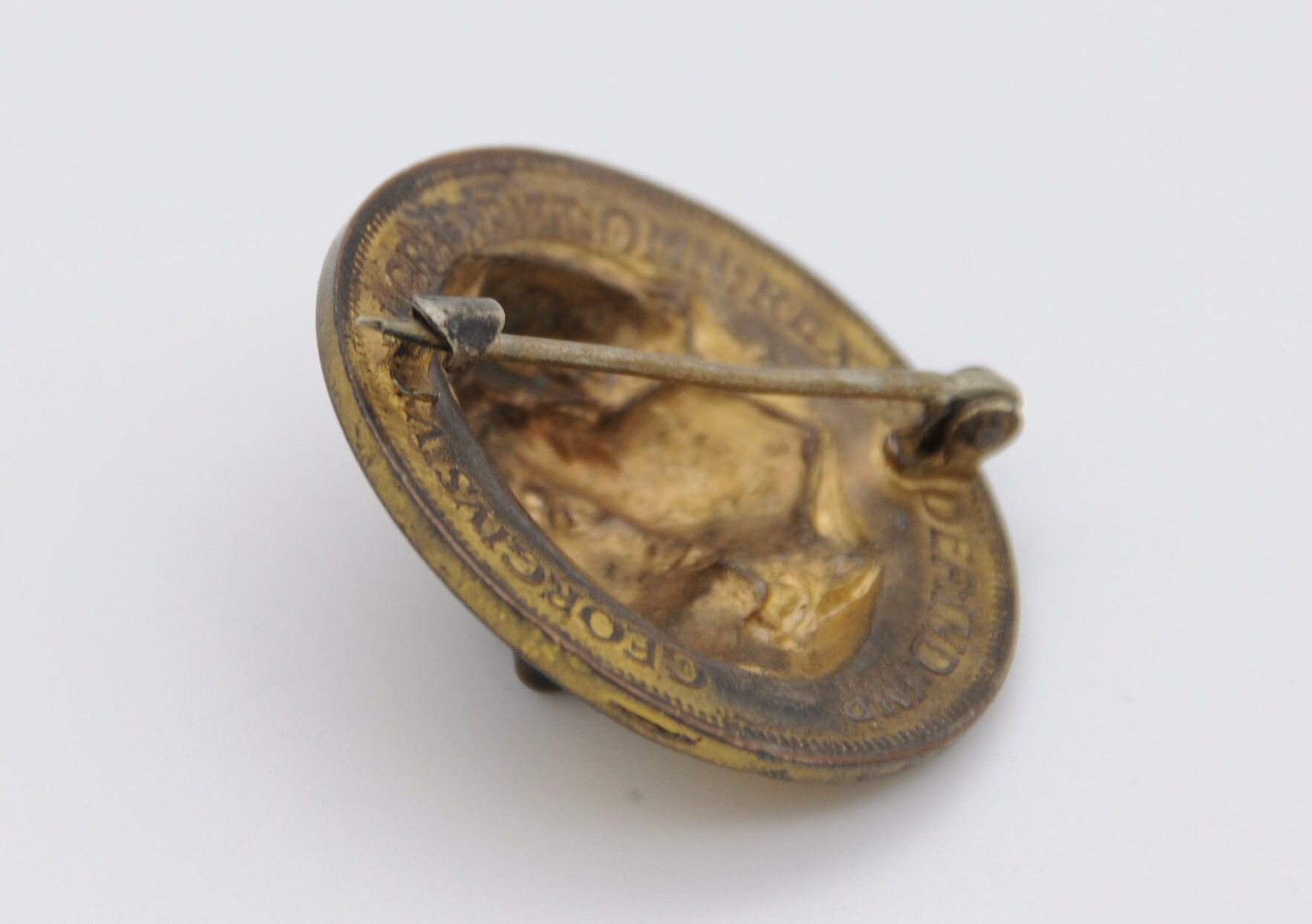 Antique Repousse One Penny Lady Liberty Coin Brooch - Gold Gilt / Pop ...