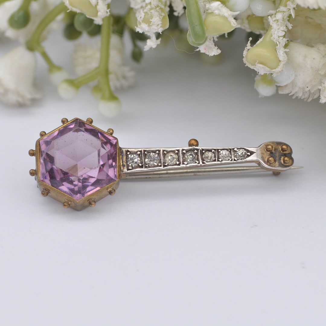 Antique Silver Gilt Banjo Brooch With Paste Stones - Victorian Novelty ...