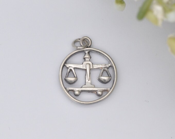 Vintage Sterling Silver Libra Scales Charm Pendant - Zodiac Star Sign ...