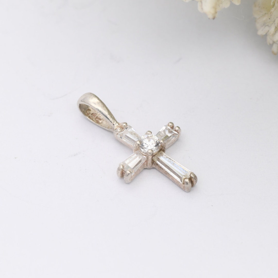 Sterling Silver CZ Cross Pendant - Small Sparkly Cross - Etsy