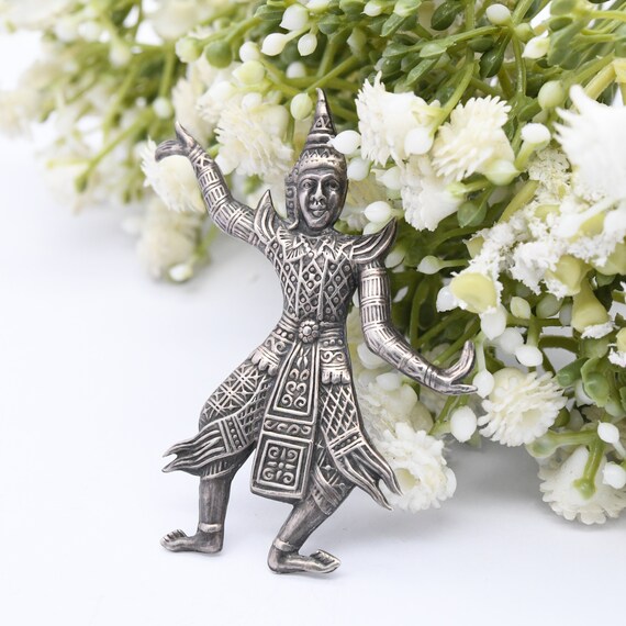 Vintage Sterling Silver Siam God Brooch - Large Ornat… - Gem