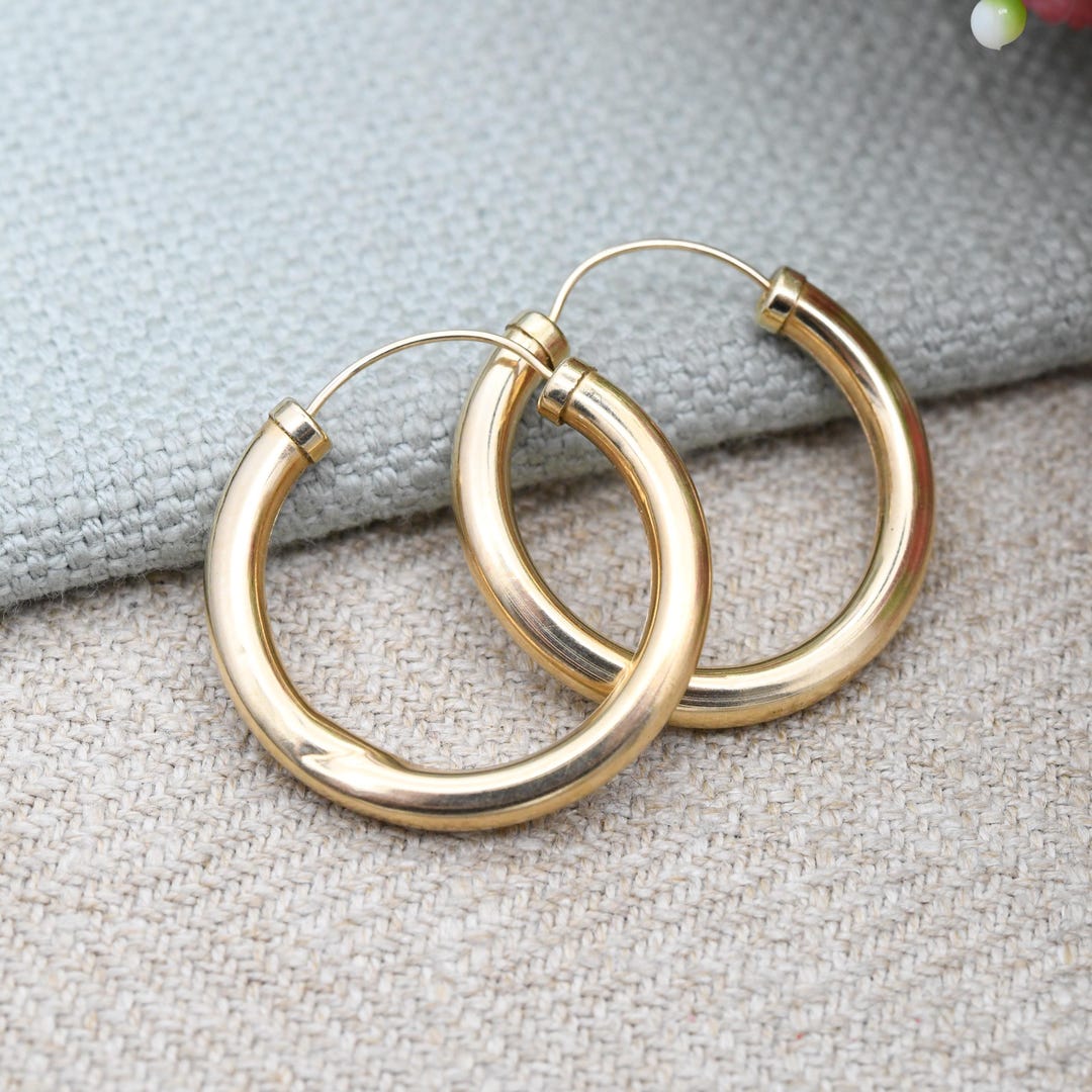 Vintage 9ct Gold Hoop Earrings 25mm Diameter - Yellow Gold Hollow Round ...
