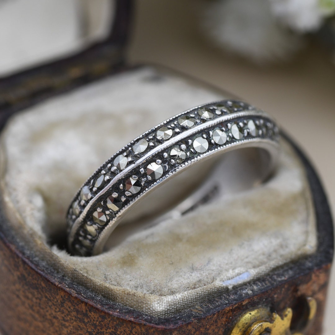 Vintage Sterling Silver Marcasite Ring With Double Eternity Bands of ...