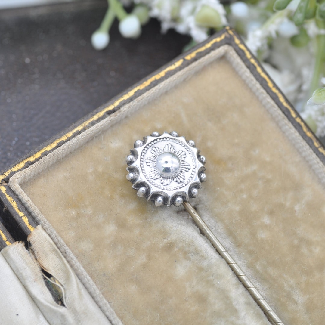 Antique Victorian Sterling Silver Pin Brooch - Granulated Edges ...