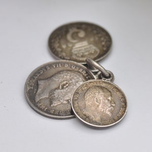 Antique 1906 Edwardian Maundy Money Fob Collection - Silver Coins 1p 2p ...