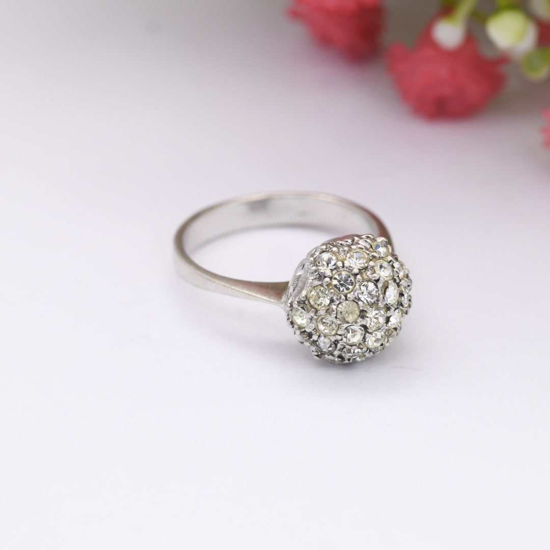 Vintage Sterling Silver Boule Cluster Ring - Clear Stones | Statement ...