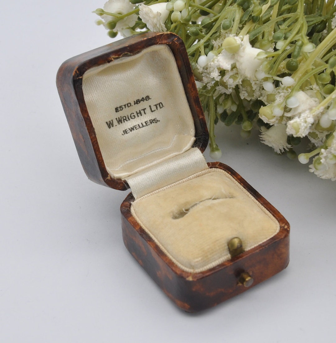 Antique Ring Box With Gold Tooling W. Wright Jewellers Faux Tortoise ...