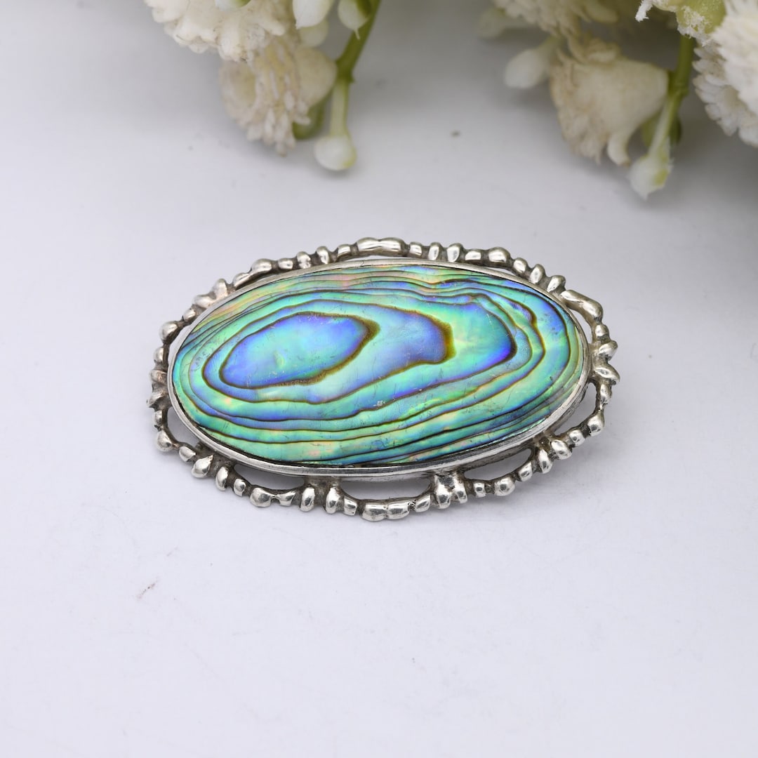 Vintage Sterling Silver Abalone Shell Brooch - Ornate Design | Oval ...