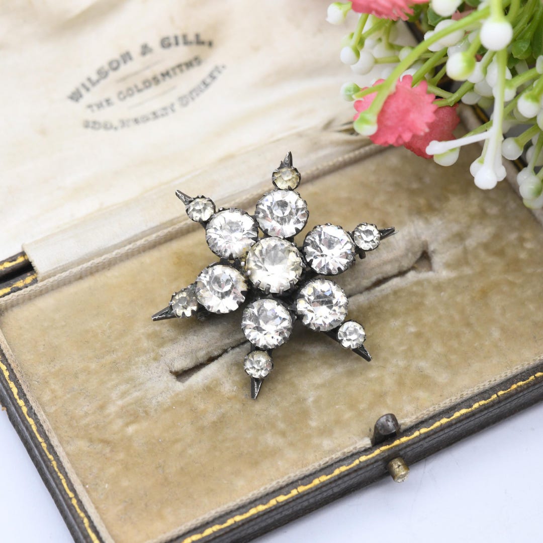 Antique Victorian Sterling Silver Paste Star Brooch 1900 - Clear ...