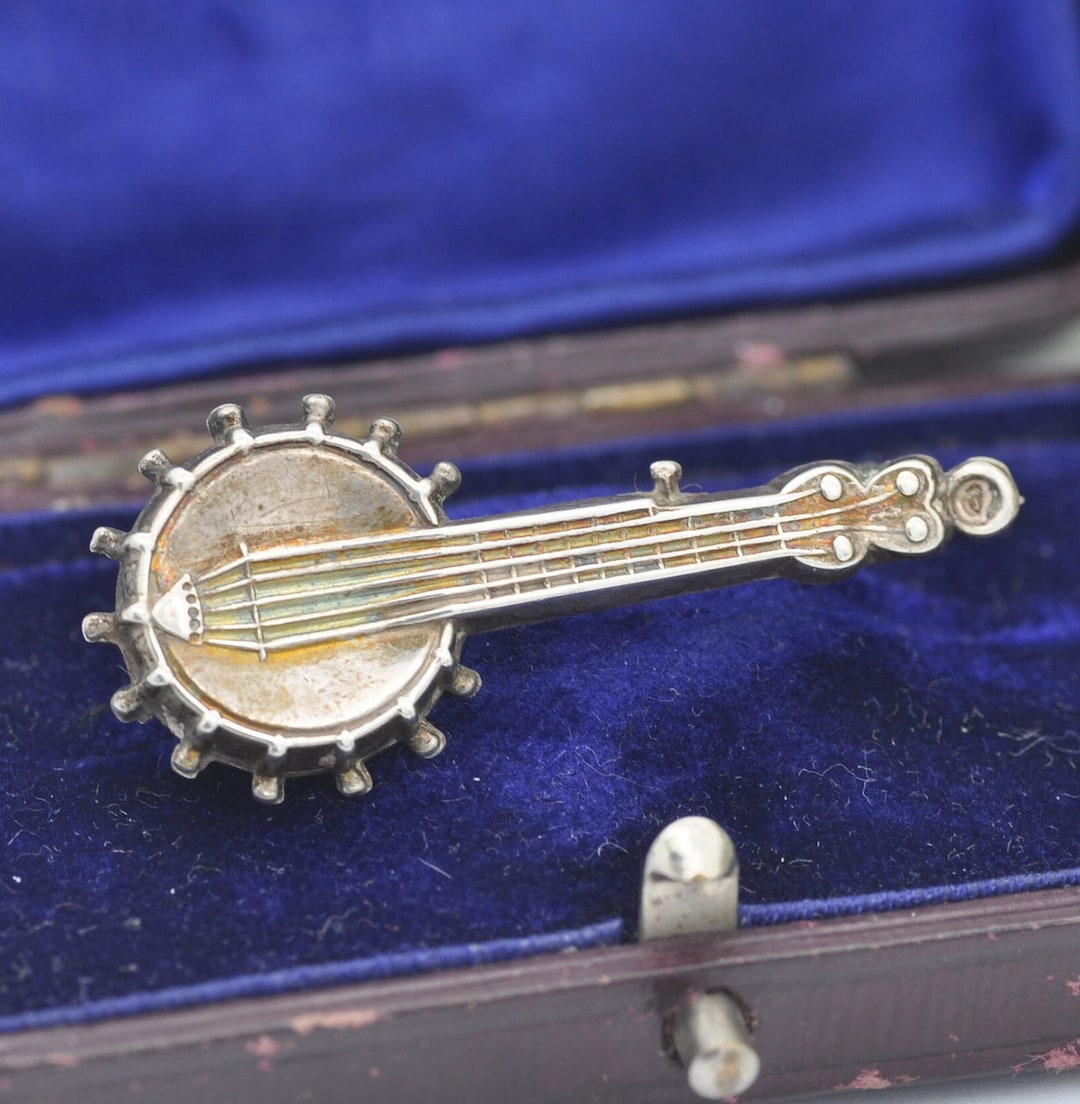 Antique Sterling Silver Banjo Brooch 1886 - Victorian Novelty Musical ...