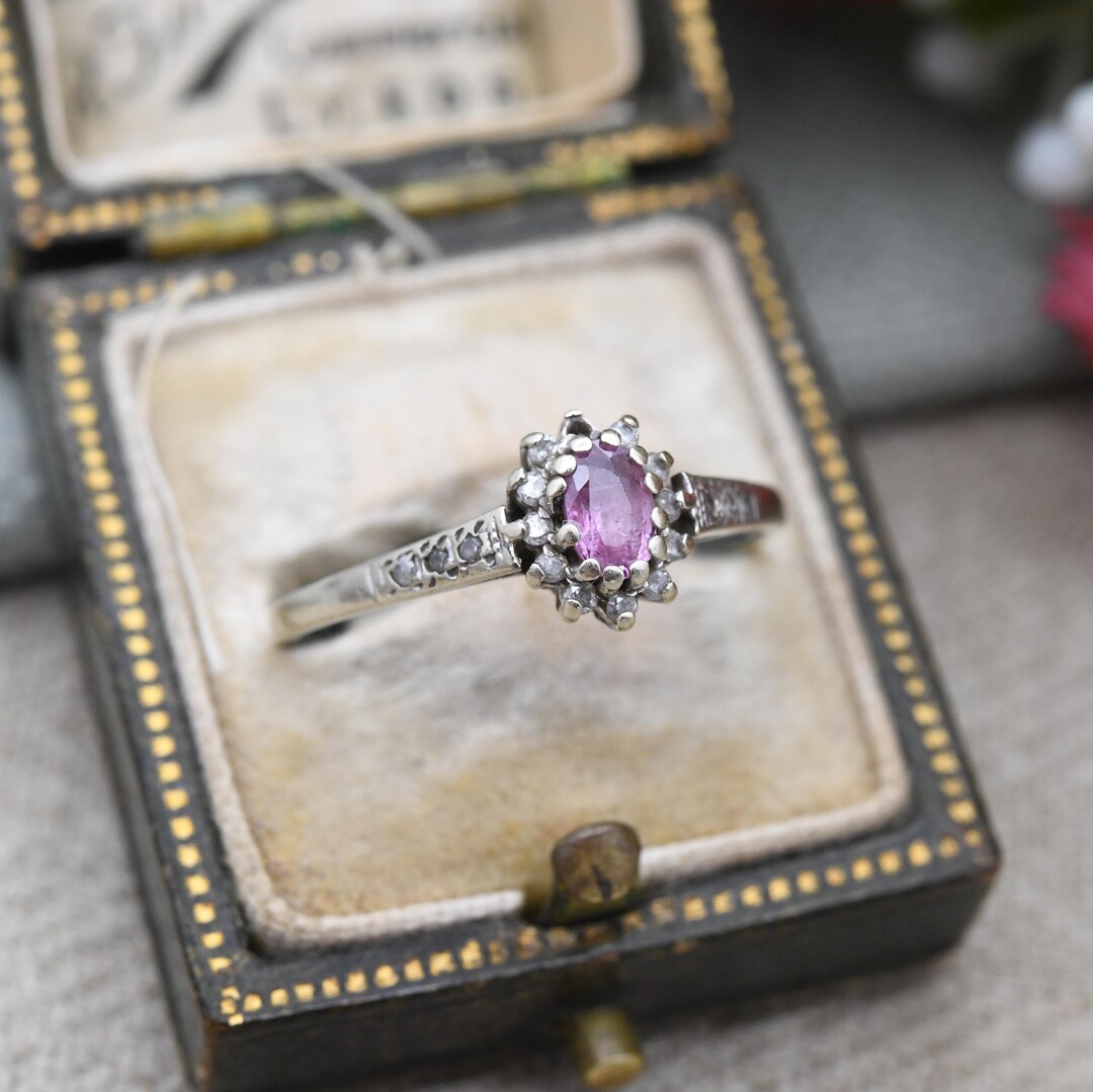 Vintage 9ct Gold Ruby and Diamond Halo Ring Slade and Kempton S&K C ...