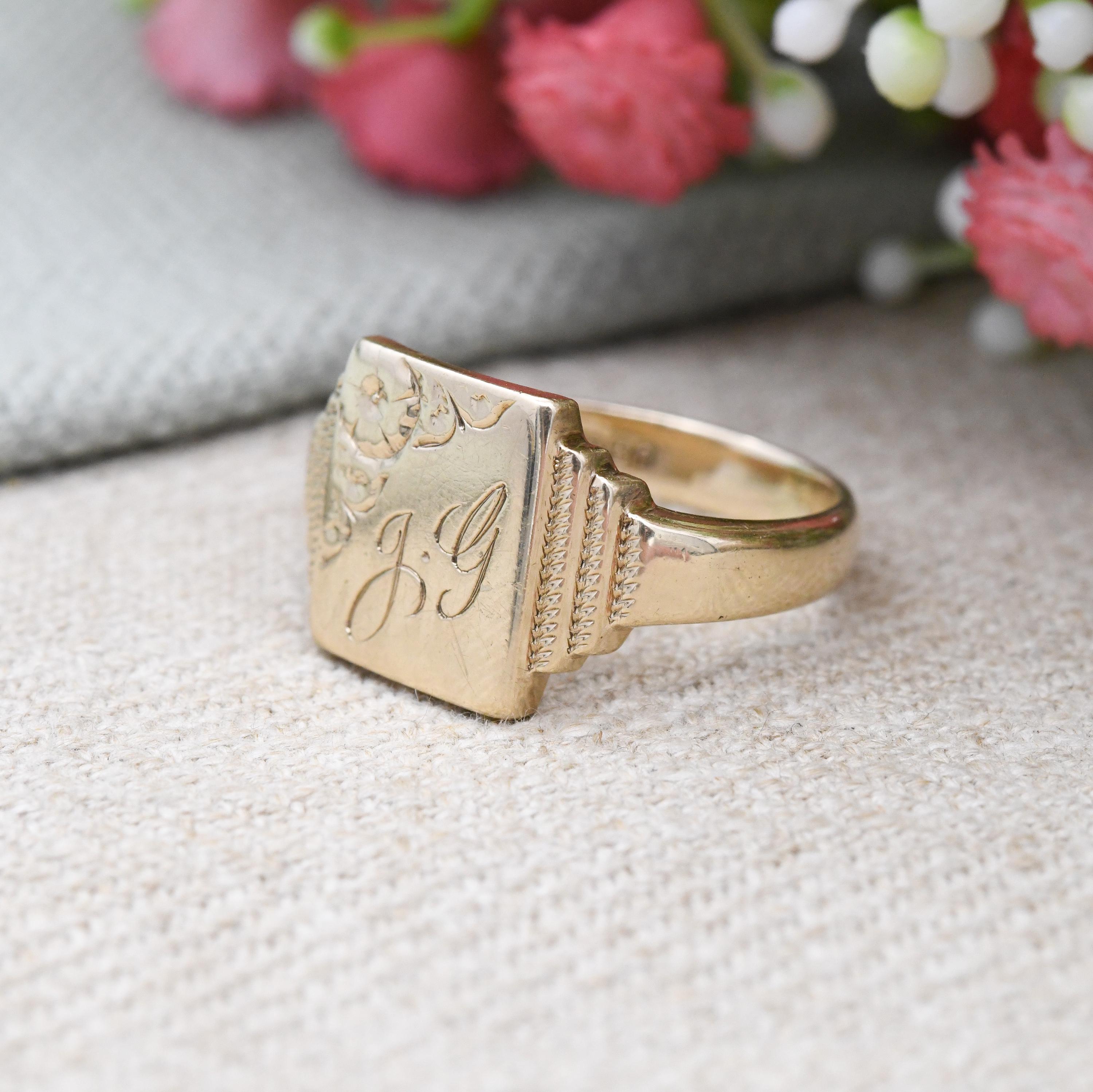 Vintage 9ct Gold Signet Ring 1966 Engraved - Initial Letters JG | Heavy ...
