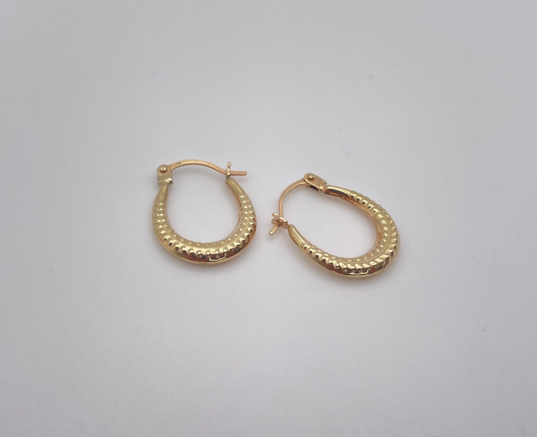 Vintage 9ct Gold Creole Hoop Earrings With Textured Hoop - 9K Gold ...