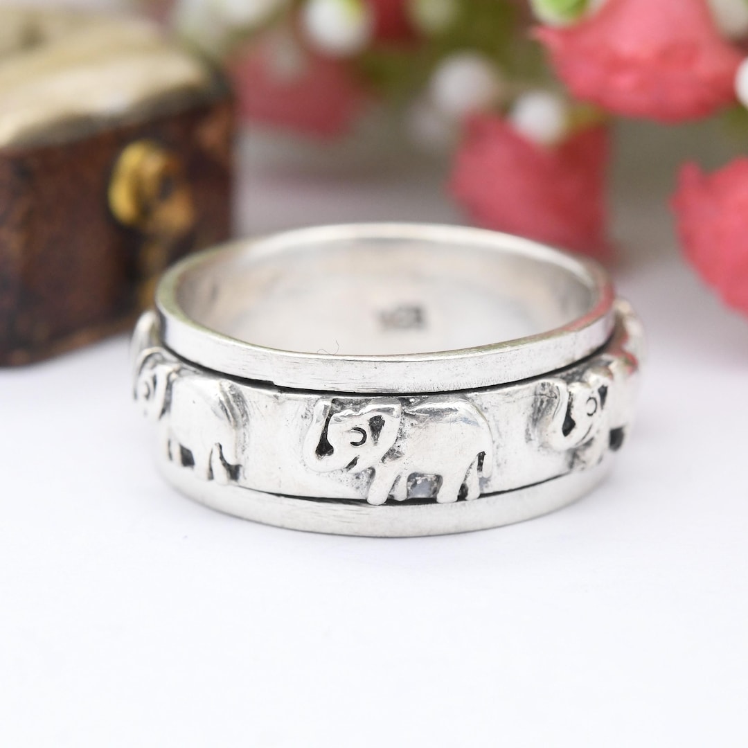 Vintage Sterling Silver Elephant Spinner Ring - Chunky Animal Jewellery ...