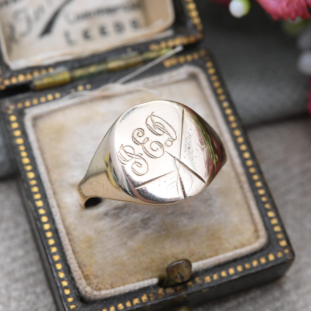 Vintage 9ct Gold Signet Ring 1963 Engraved Initials - Dublin Hallmarks ...
