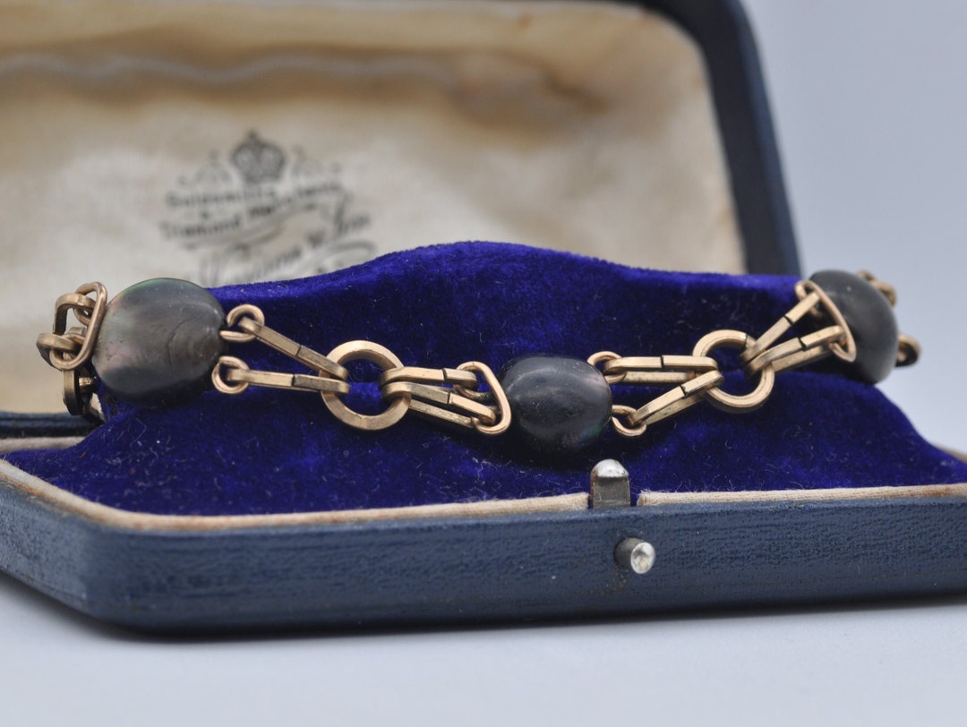 Vintage Rolled Gold & Abalone Shell Bracelet - Mid-century / Chain ...