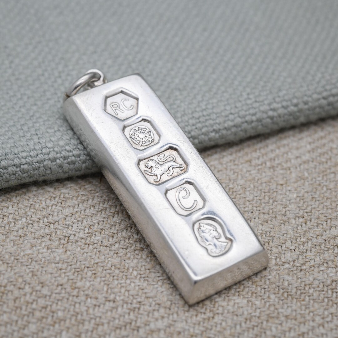 Vintage Sterling Silver Ingot Pendant 1977 Queen Elizabeth II Silver ...