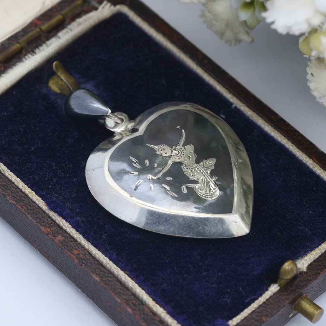 Vintage Sterling Silver Siam Heart Pendant Mekala Goddess of Lightning ...
