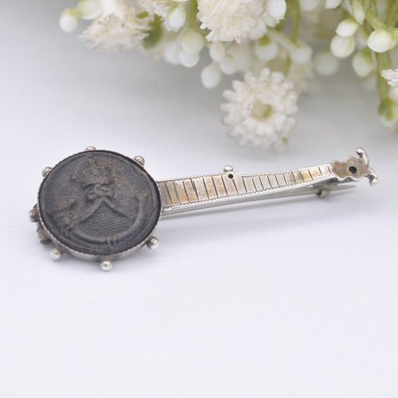 Antique Sterling Silver Banjo Brooch 1890 with Huntin… - Gem