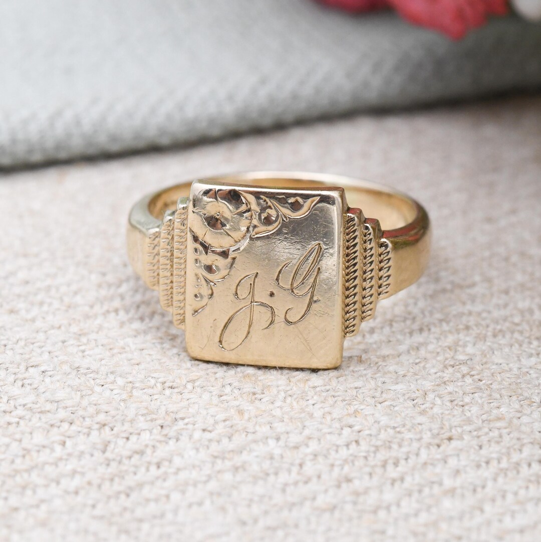 Vintage 9ct Gold Signet Ring 1966 Engraved - Initial Letters JG | Heavy ...