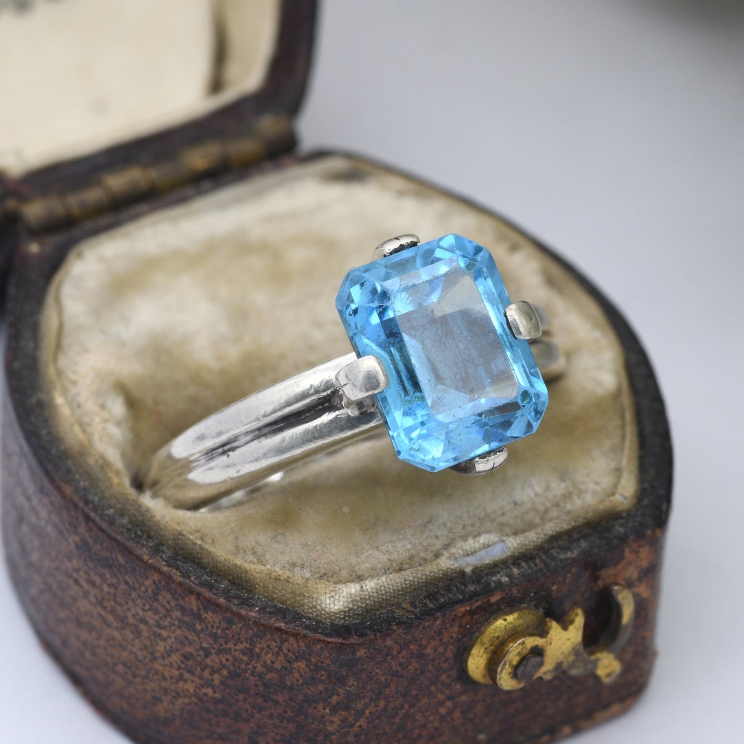 Sterling Silver Blue Stone Square Solitaire Ring - Chunky Statement ...