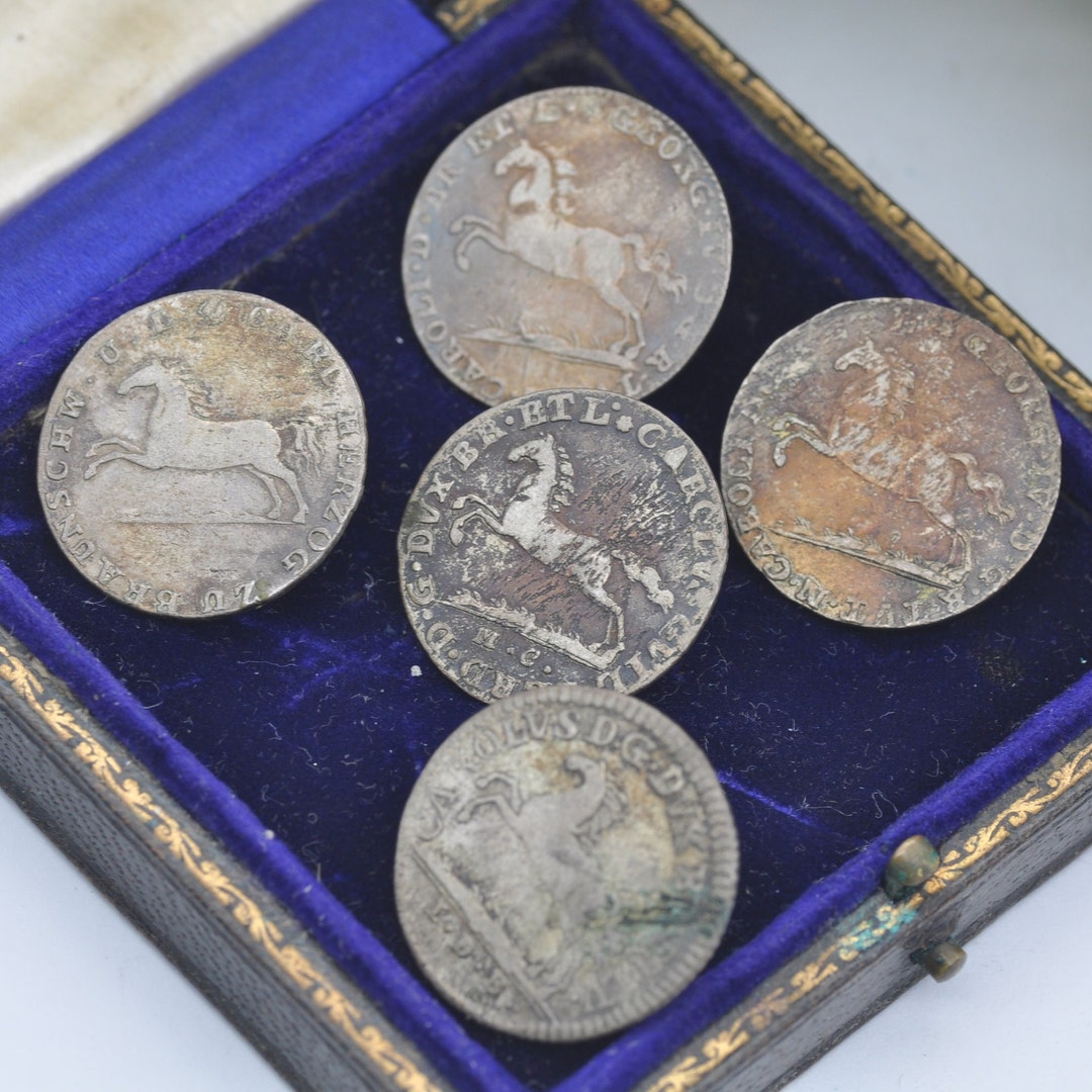Antique Silver Coin Button Set - Brunswick 1/12 Thaler 1772 to 1826 ...