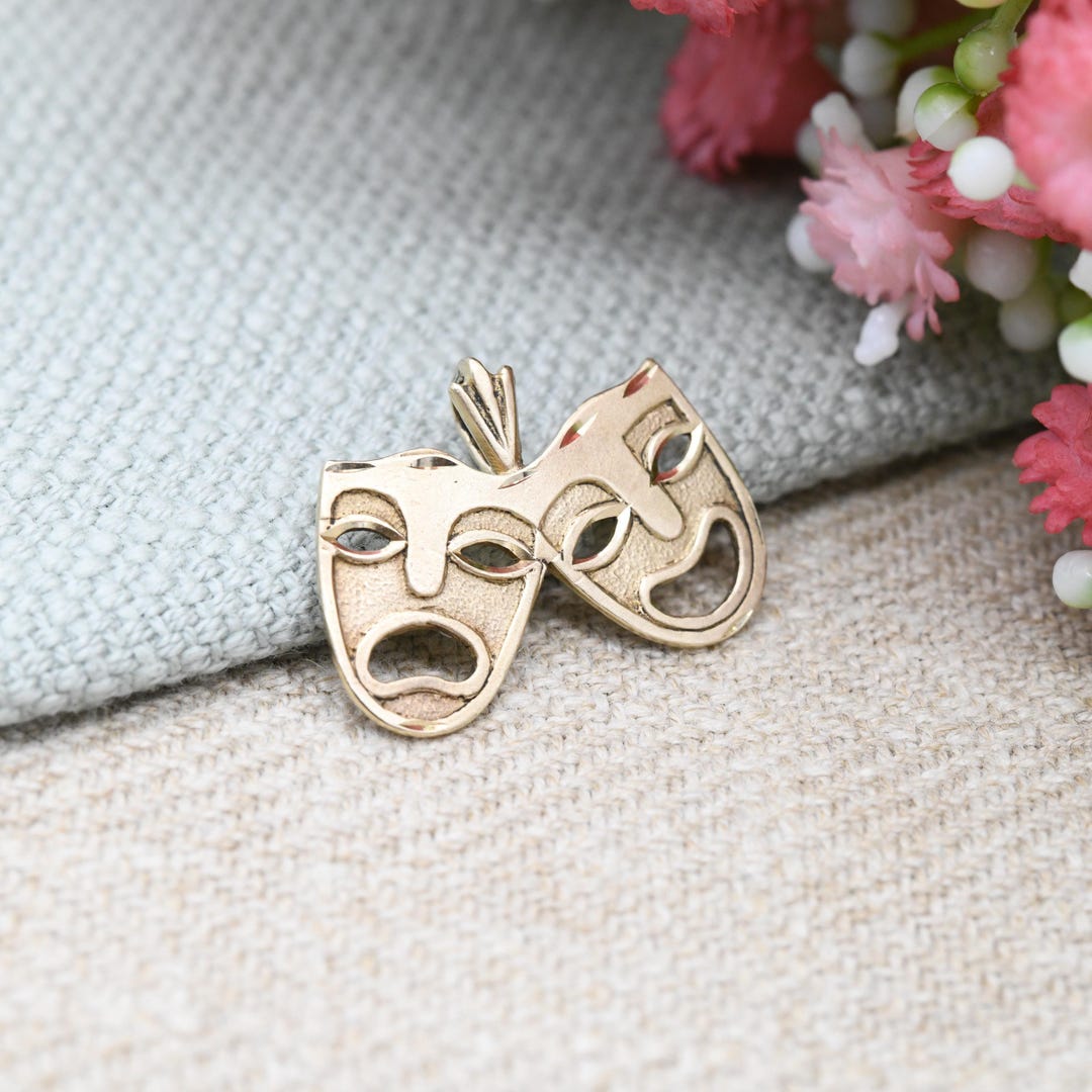 Vintage 9ct Gold Tragedy and Comedy Theatre Masks Pendant 1988 - Mid ...