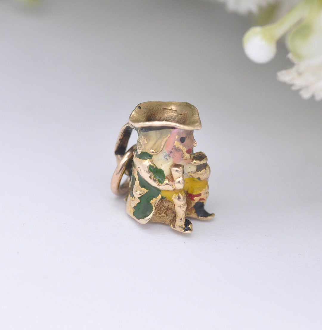 Vintage 9ct Gold Enamel Toby Jug Charm Pendant - Seated Person Drinking ...