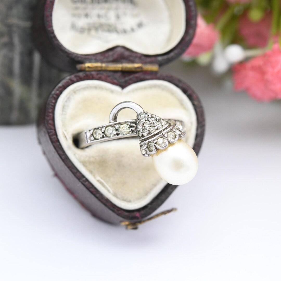 Vintage Art Deco Ciro Sterling Silver Faux Pearl Ring With Paste - SCP ...