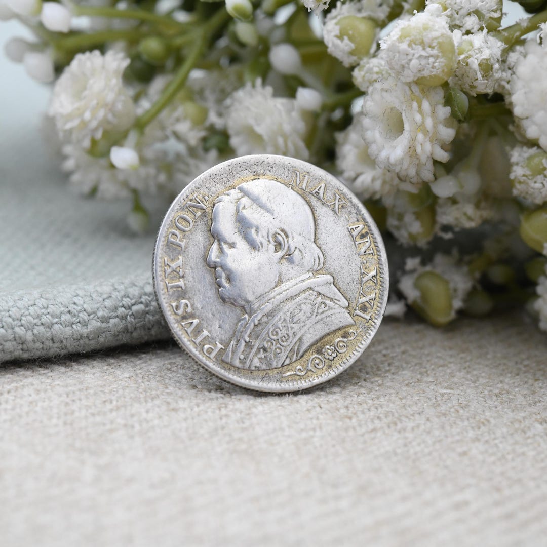Antique Pope Pius IX Silver Coin Button 1872 USA Half Dime ...