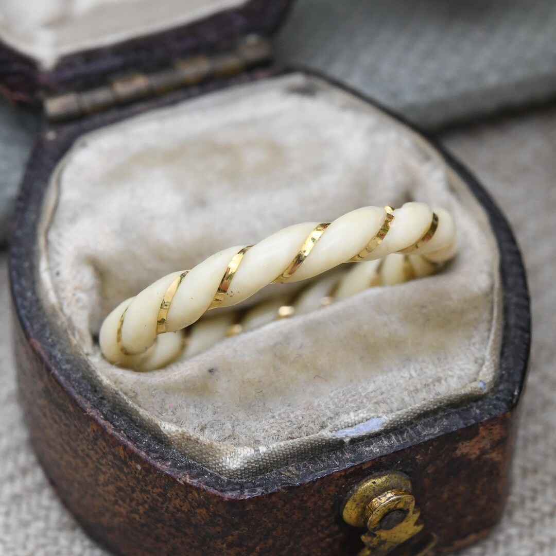 Vintage 14ct Gold Bone Ring Carved Spiral Band - Gold Inlay Wrapped ...