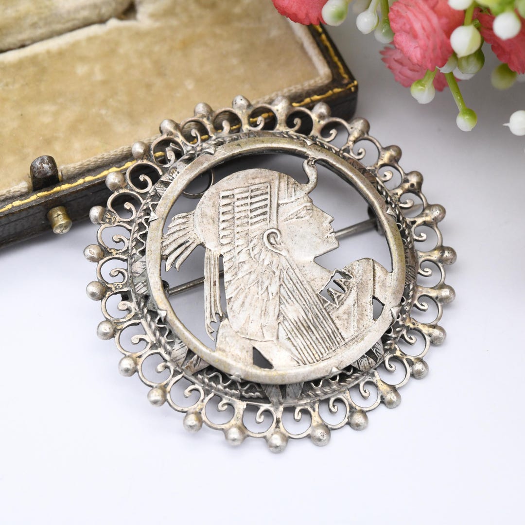 Vintage Egyptian Silver Pharaoh God Brooch Egyptian Revival - Cut Out ...