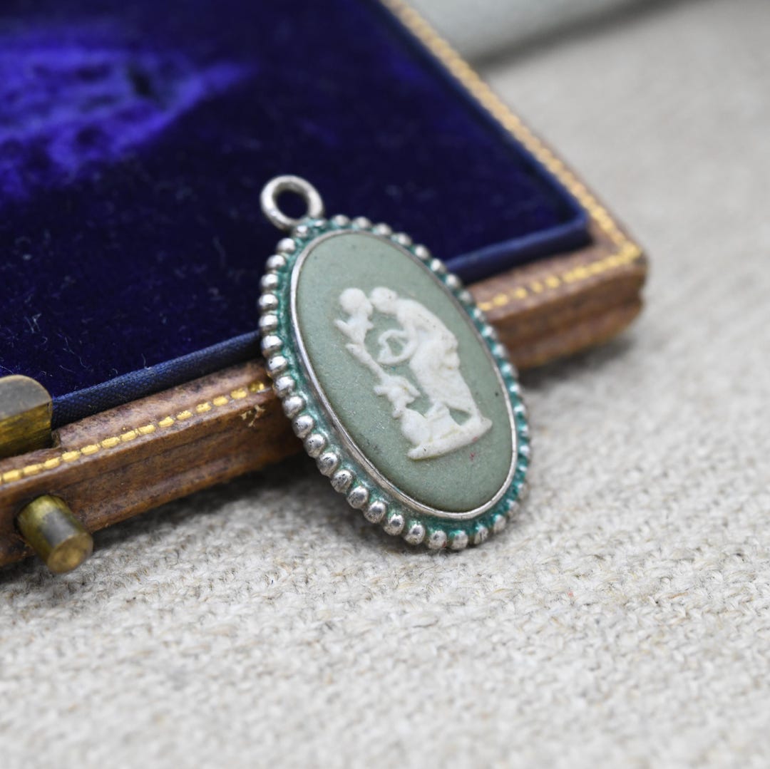 Vintage Wedgwood Sterling Silver Medea Green Jasperware Pendant 1970s ...