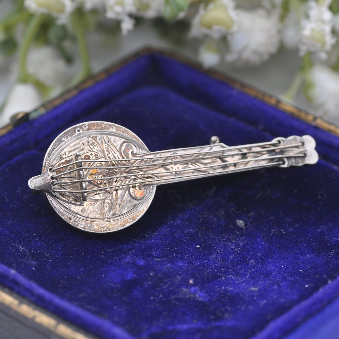 Antique Victorian Sterling Silver Banjo Brooch With Strings - Victorian ...