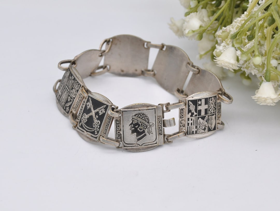 Vintage Silver Tone France Cities Travel Bracelet - Islands / Europe ...
