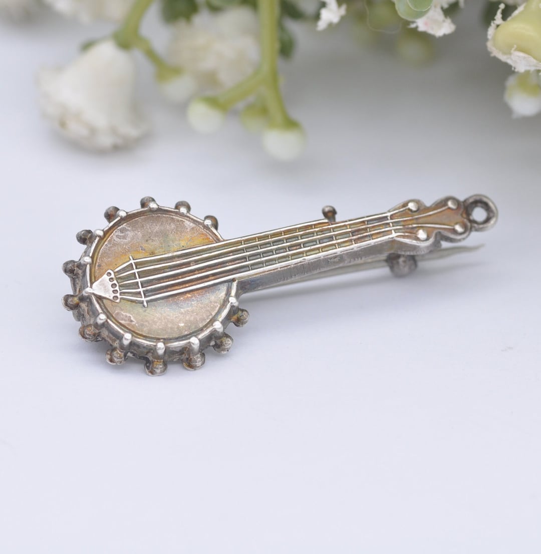 Antique Victorian Sterling Silver Banjo Brooch 1899 - Victorian Novelty ...