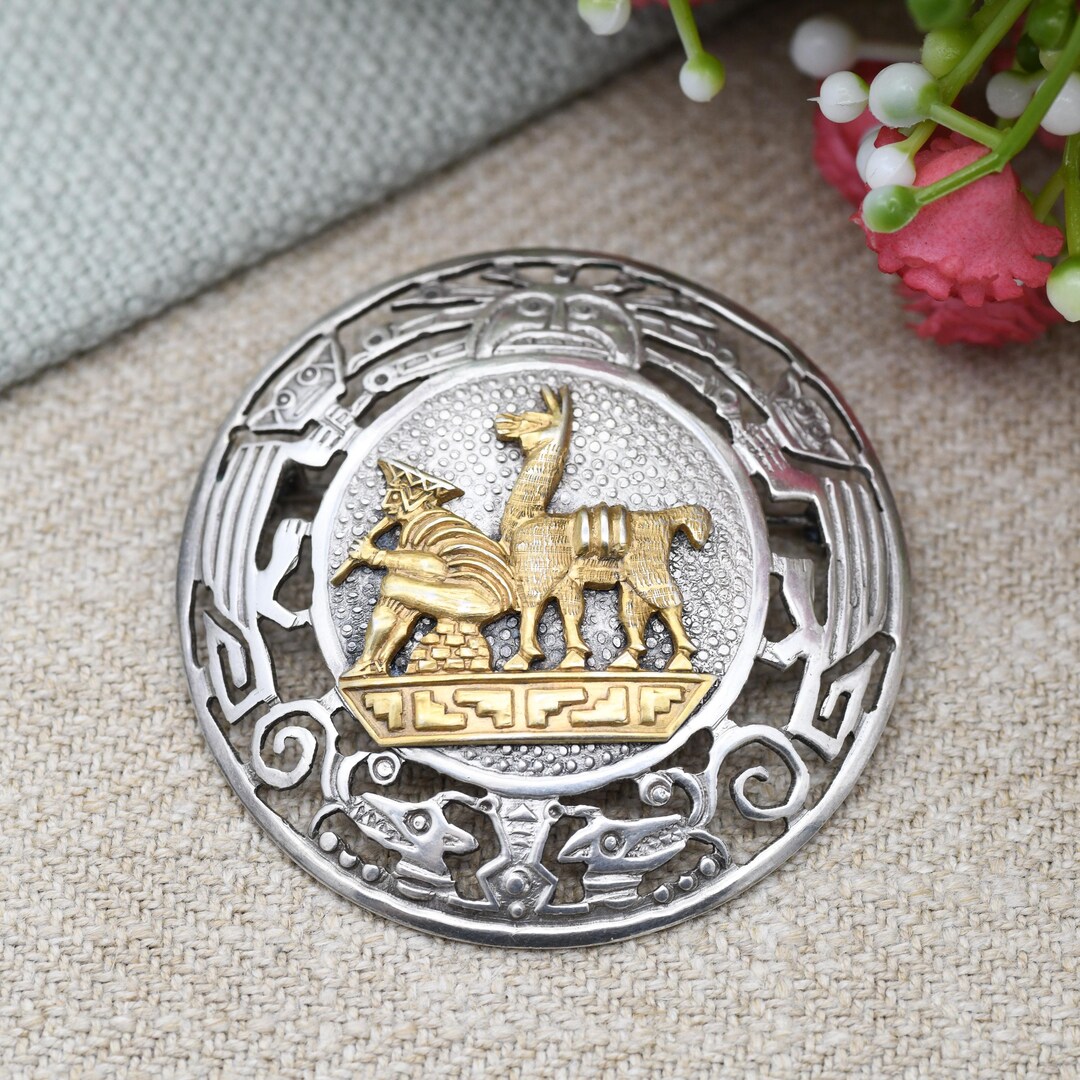 Vintage Peru Sterling Silver Man and Llama Brooch Pendant PMD ...